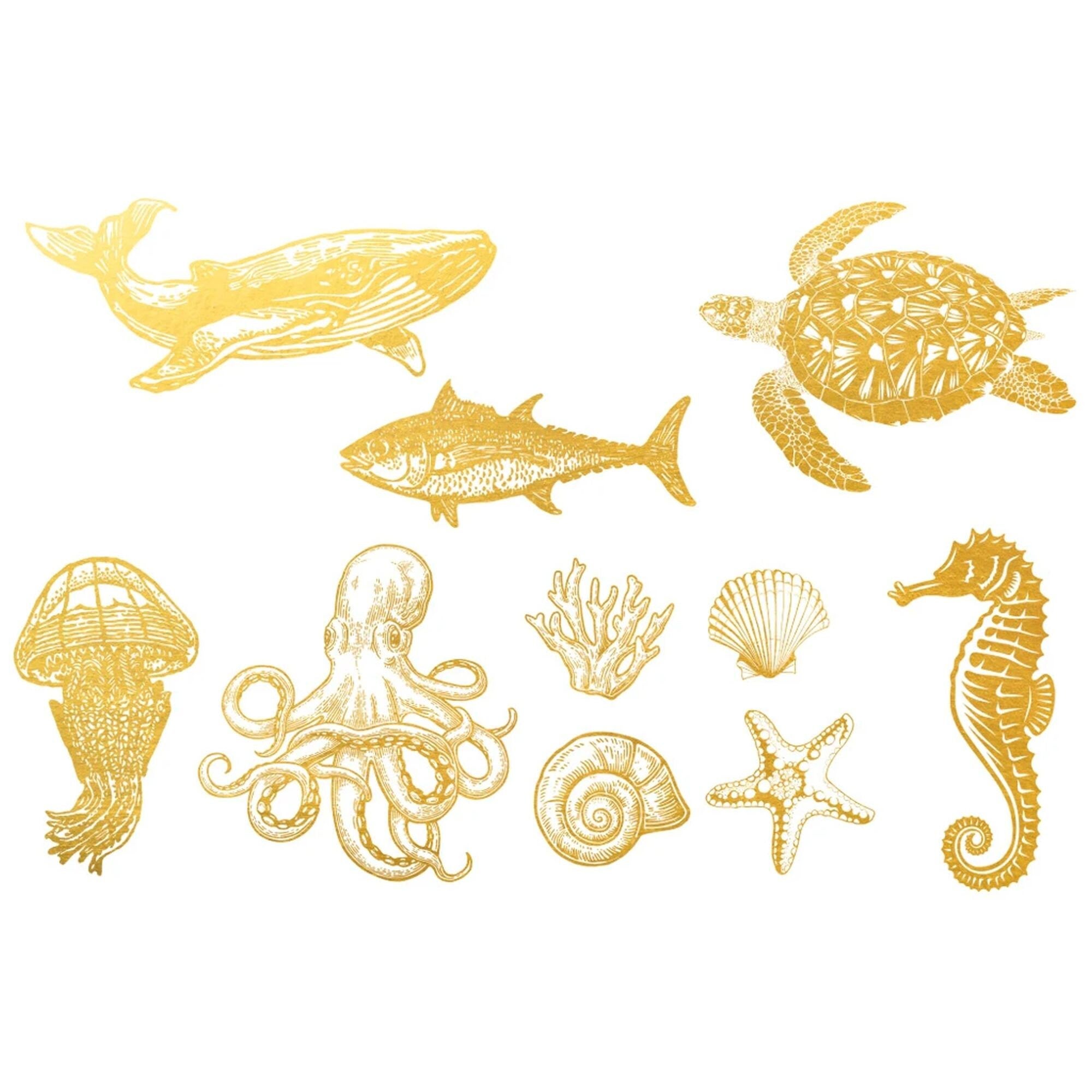 Ocean Creature - 22 karat Gold Luster Ceramic Overglaze Decal by Sanbao ...
